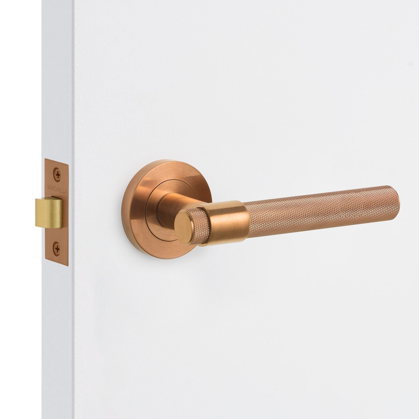 Rosedale Knurled Brushed Copper Passage Door Handle | Manovella ...